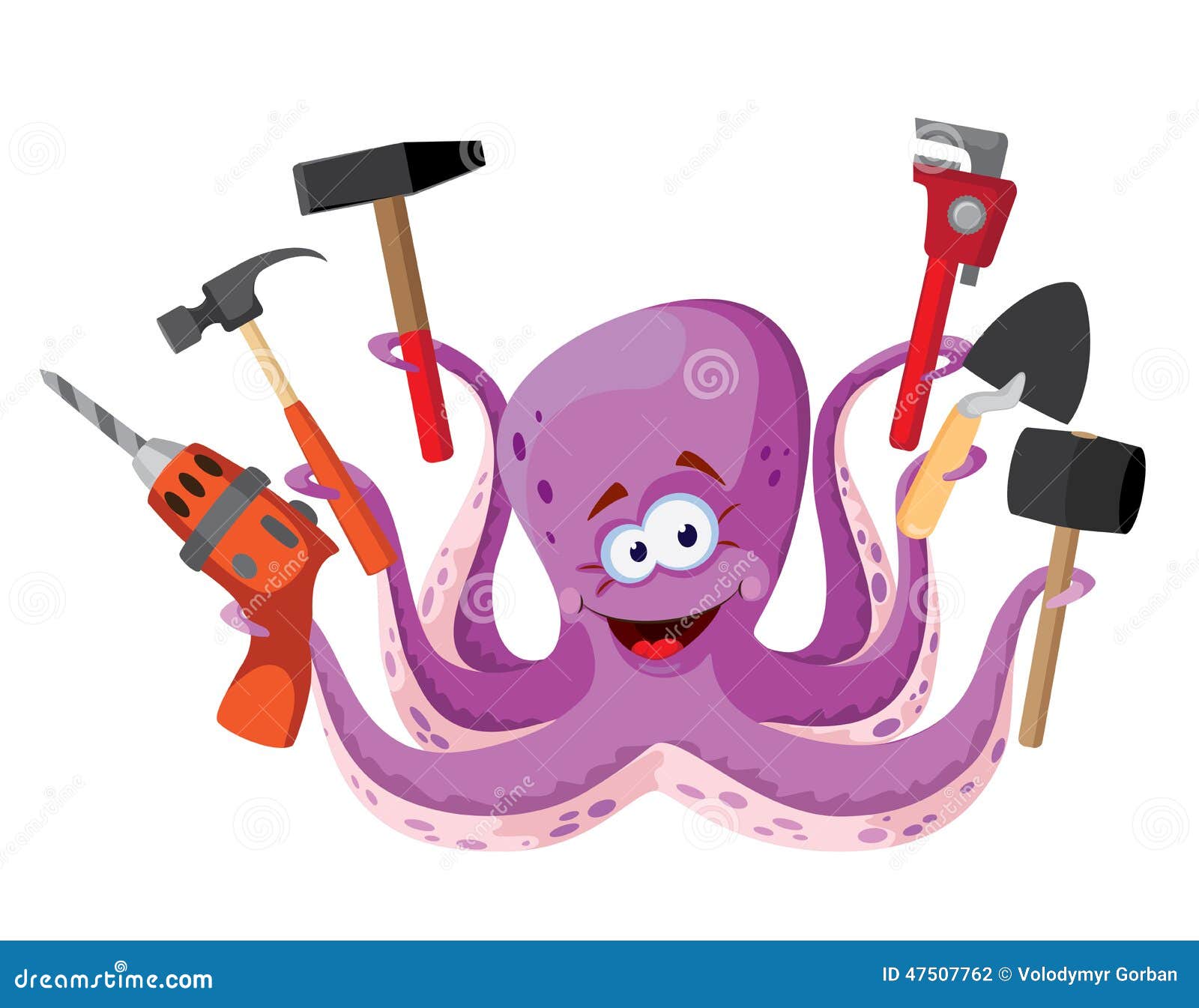 Octopus with tools stock vector. Illustration of aquatic - 47507762