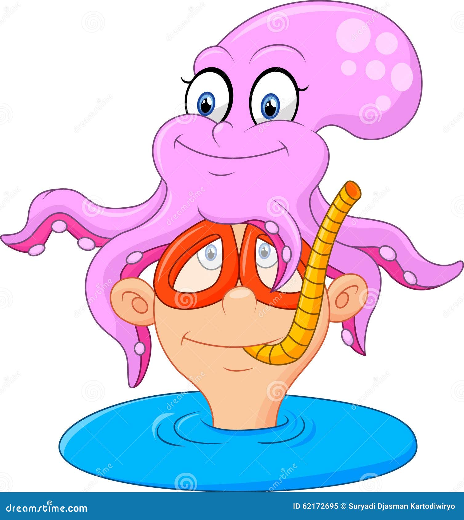 Octopus on Top of the Human Head Stock Vector - Illustration of cute ...