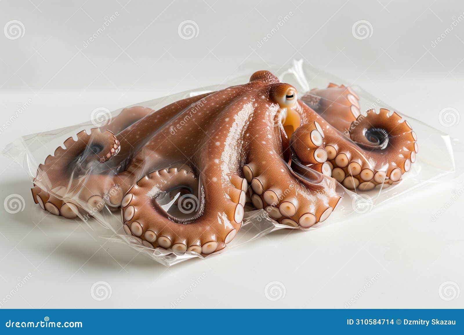 Octopus Trapped in Plastic Bag on White Surface Stock Photo - Image of ...
