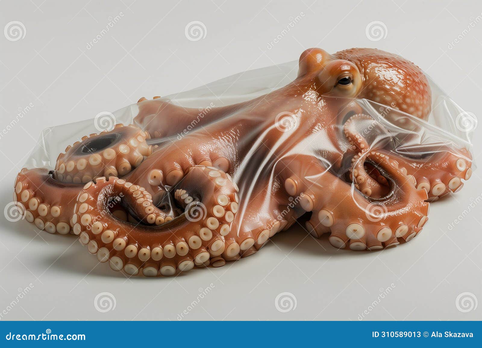 Octopus Trapped in Plastic Bag on White Surface Stock Illustration ...