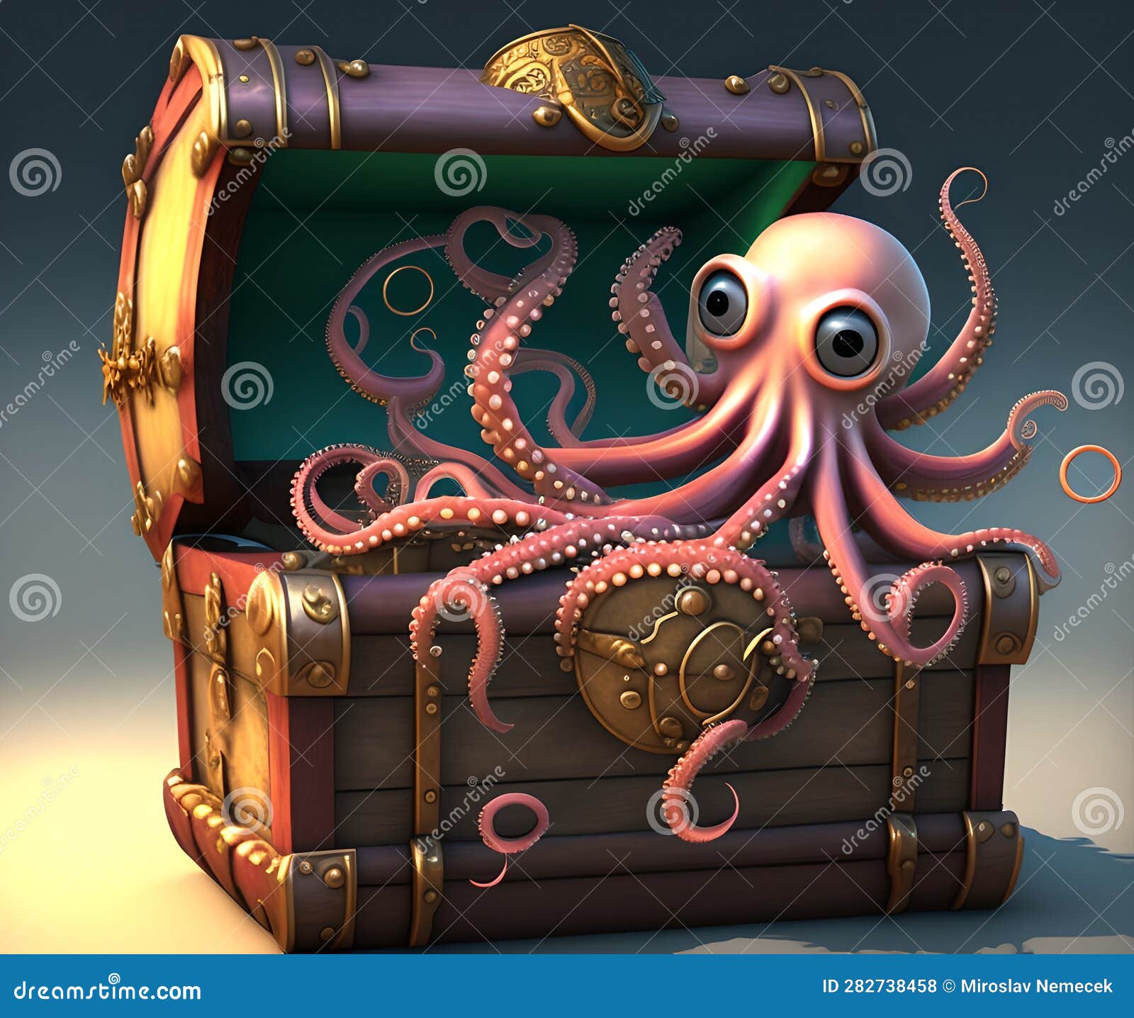 Octopus and Treasure Chest, Generative AI Illustration Stock ...