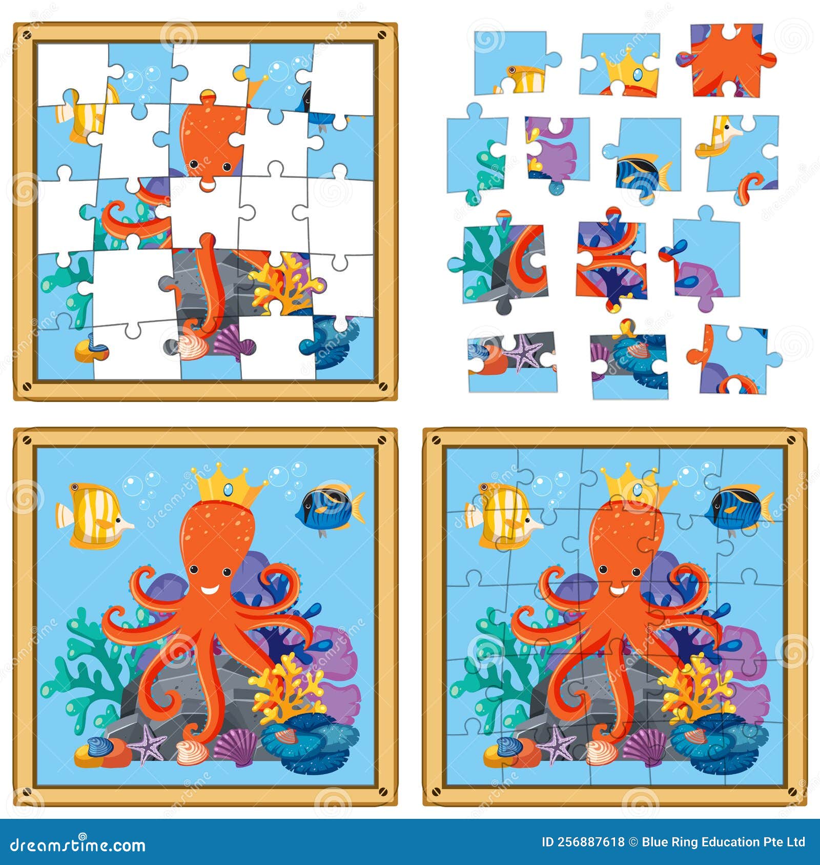 Octopus Underwater Photo Puzzle Game Template Stock Vector ...