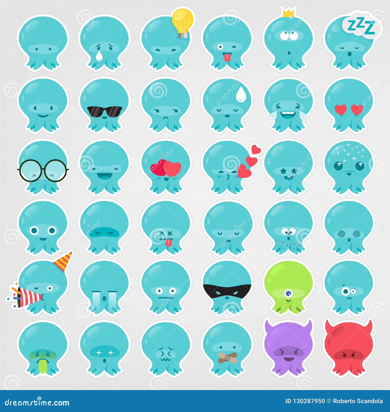 Octopus vector emoji Set stock vector. Illustration of dark - 130287950