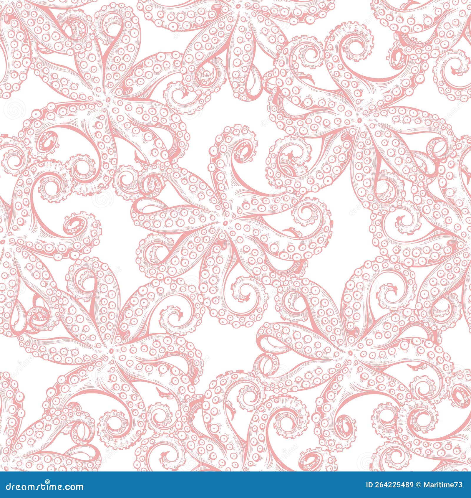 Octopus. Vector Seamless Background Patterns on White. Animal Vector ...
