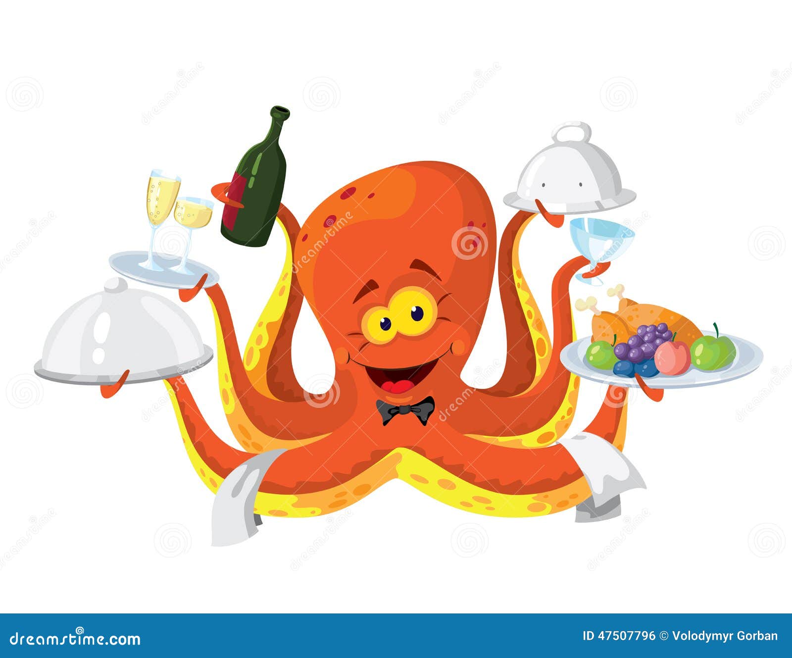 Octopus waiter stock vector. Illustration of menu, octopus - 47507796
