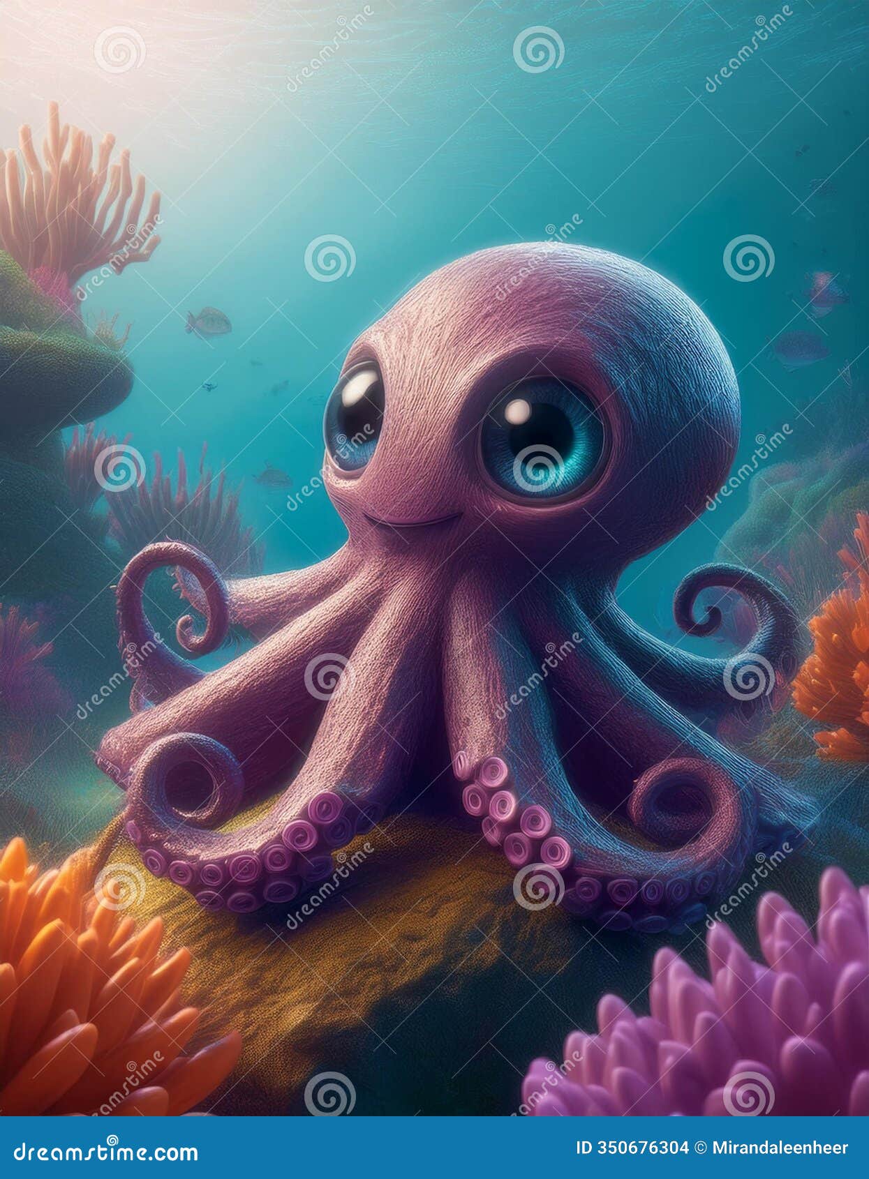 Octopus in water cartoon stock illustration. Illustration of colorful ...