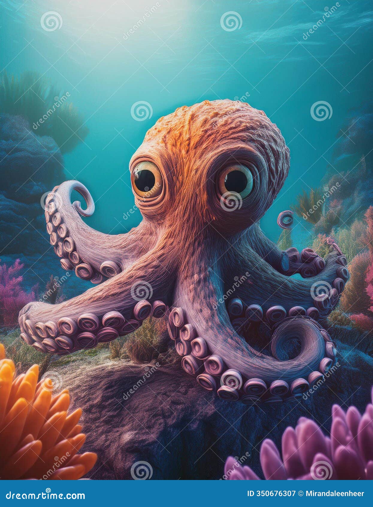 Octopus in water cartoon stock image. Image of animals - 350676307