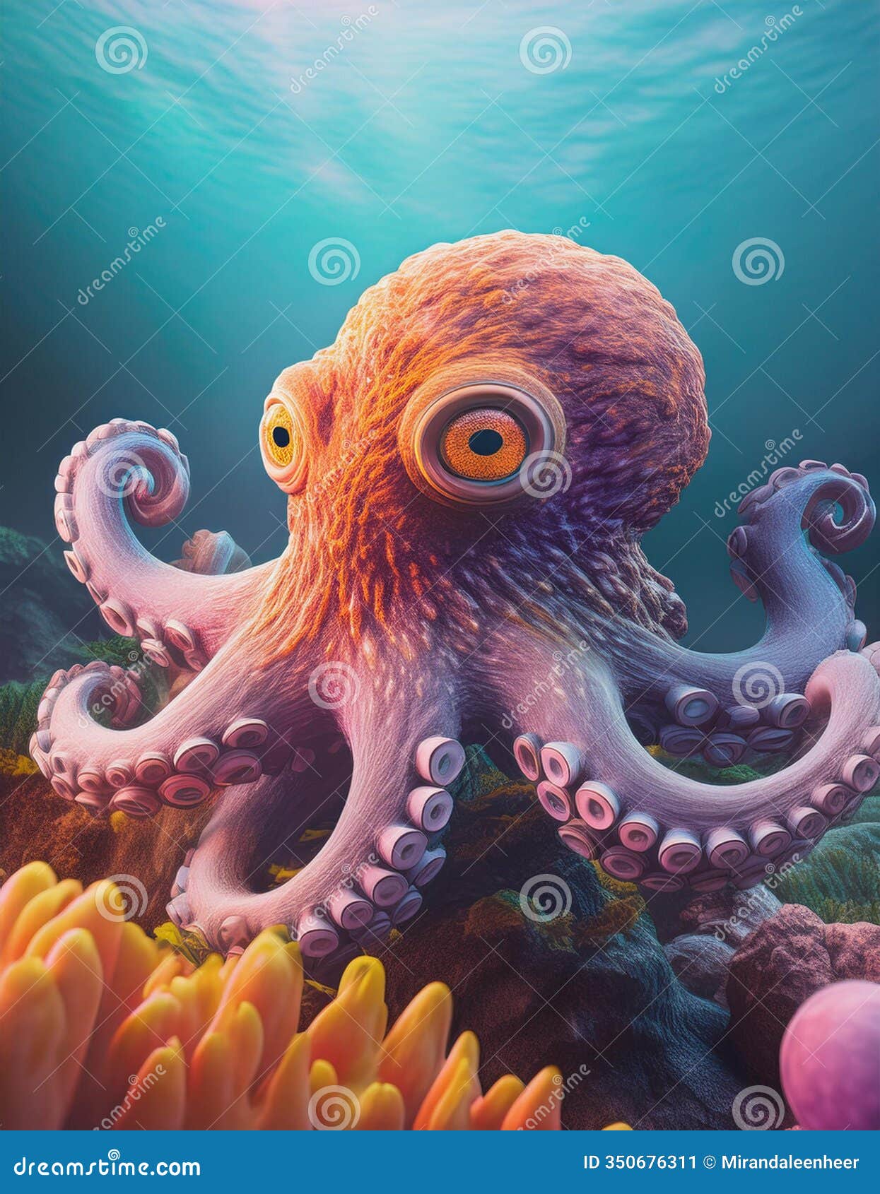 Octopus in water cartoon stock illustration. Illustration of ocean ...