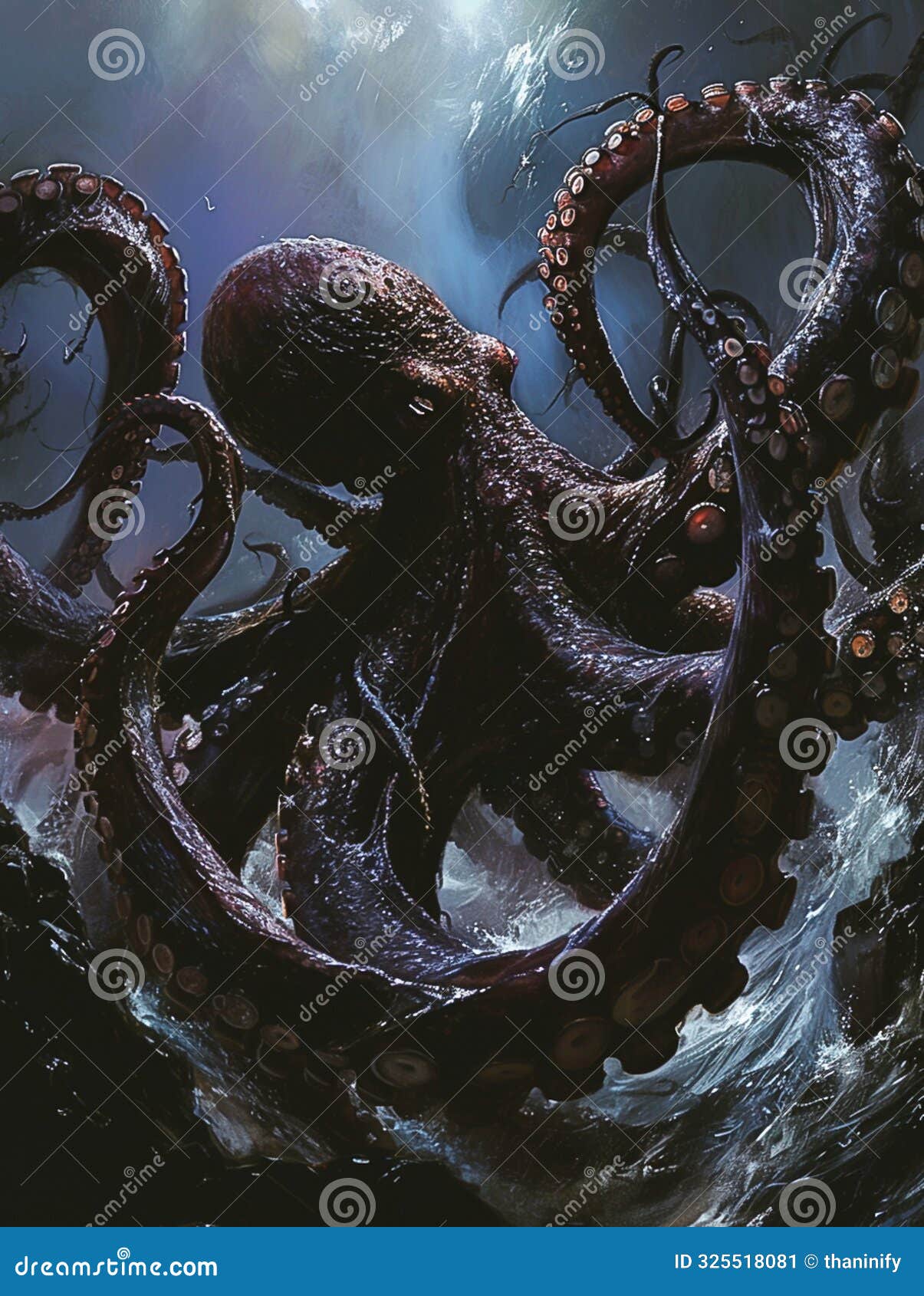 Octopus in the Water with a Full Moon in the Background Stock ...