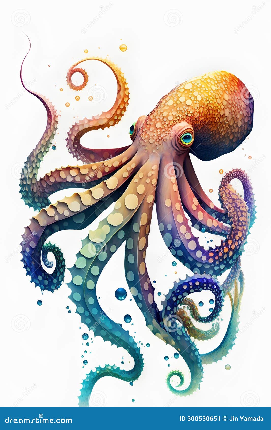 Octopus on White Background. Vector Illustration in Watercolor Style ...