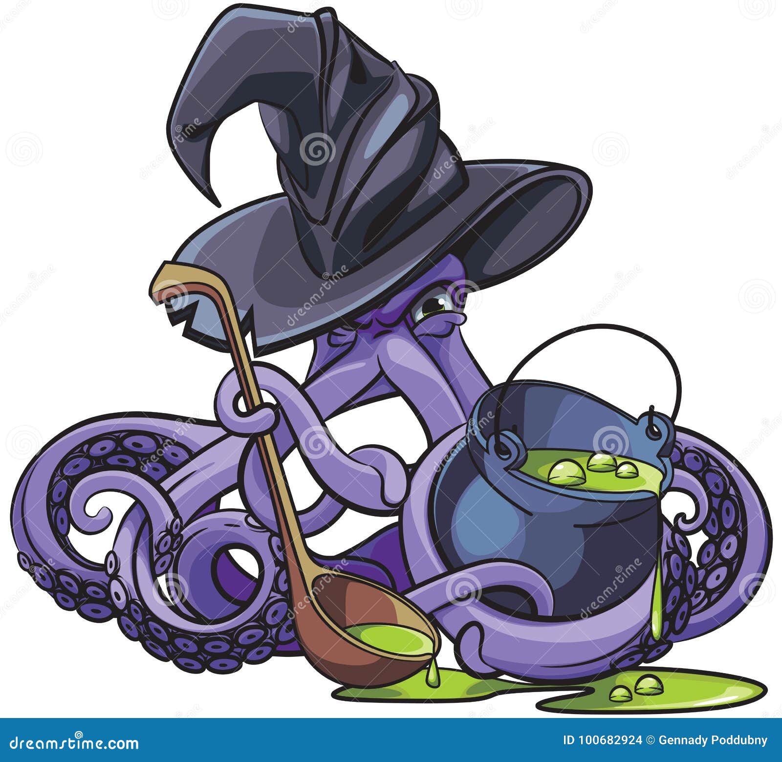 Octopus the Witch stock vector. Illustration of crazy - 100682924