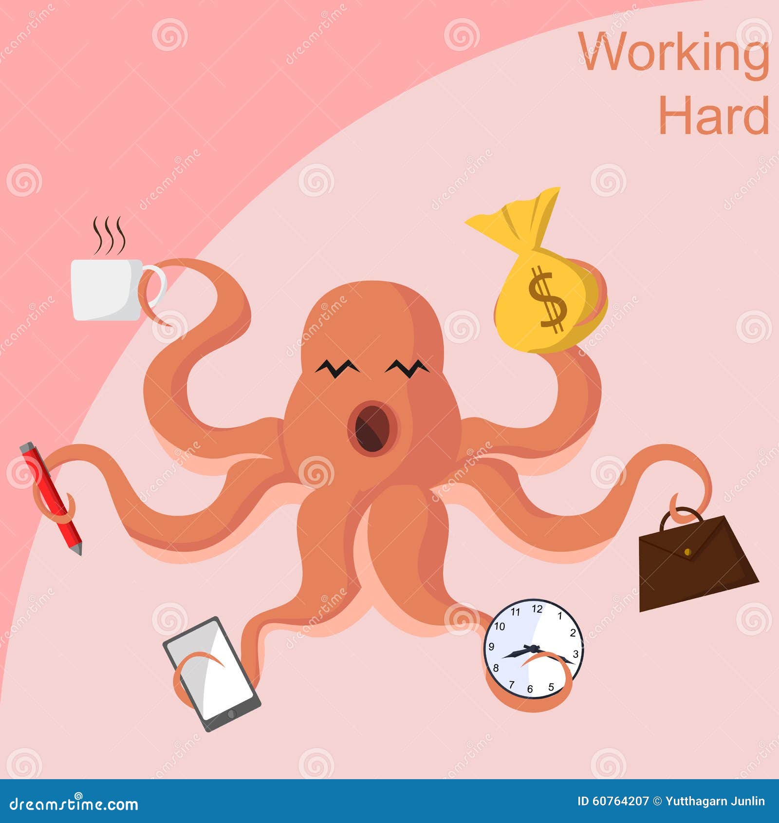 Octopus Worker stock vector. Illustration of cartoon - 60764207