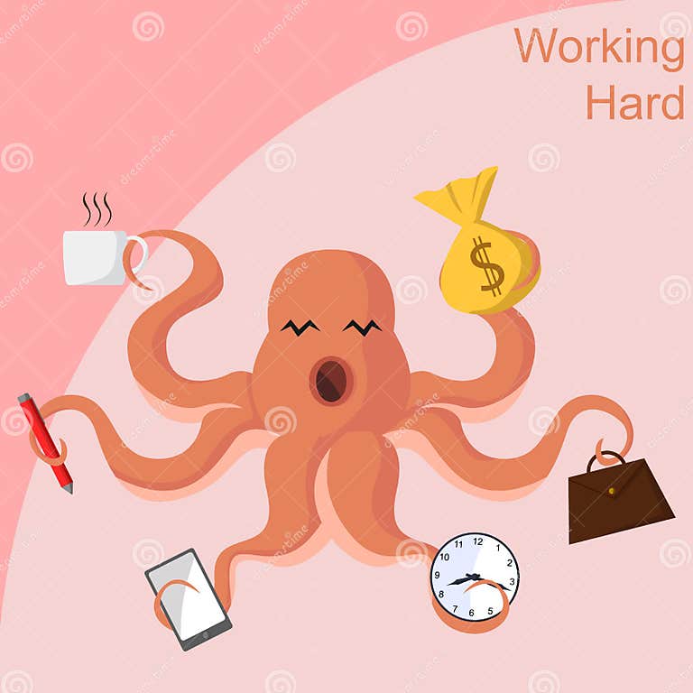 Octopus Worker stock vector. Illustration of cartoon - 60764207