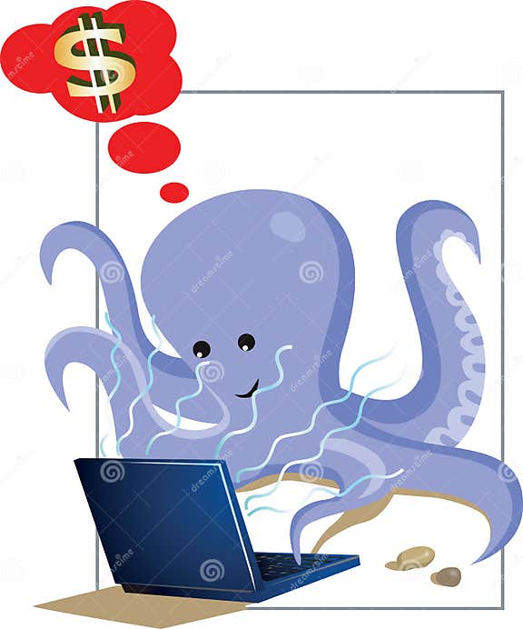 Octopus working on laptop stock vector. Illustration of floating - 2849990