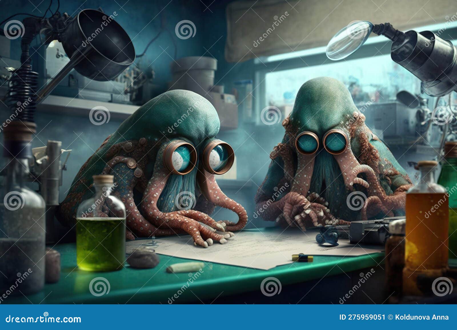 Octopuses Dressed As Scientists Experimenting, Created with Generative ...