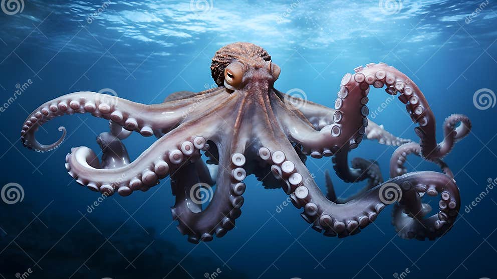 Close Up of a Octopus Swimming in the Clear Ocean. Natural Background ...