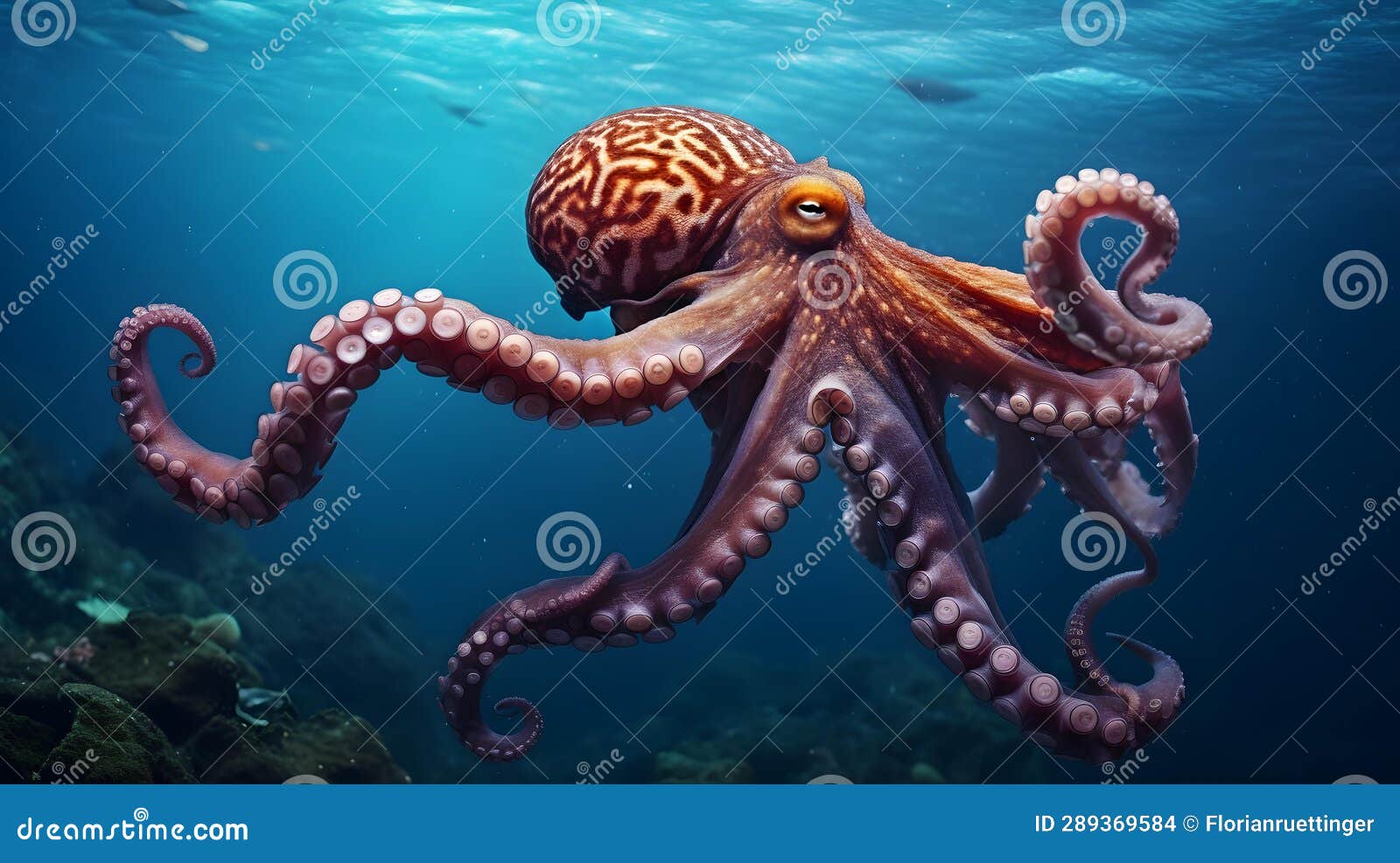 Close Up of a Octopus Swimming in the Clear Ocean. Natural Background ...