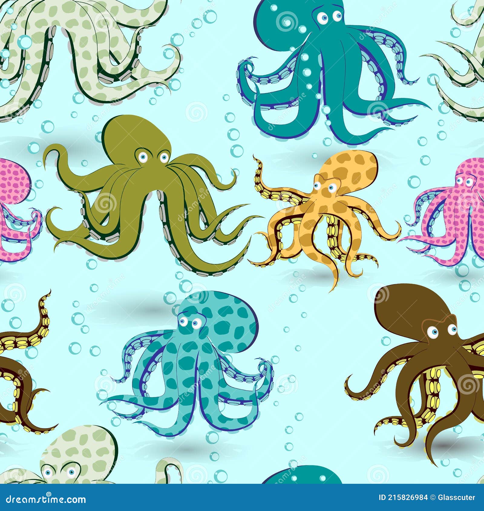 Octopuses Seamless Background. Oceanic Cartoon Pattern Colored ...