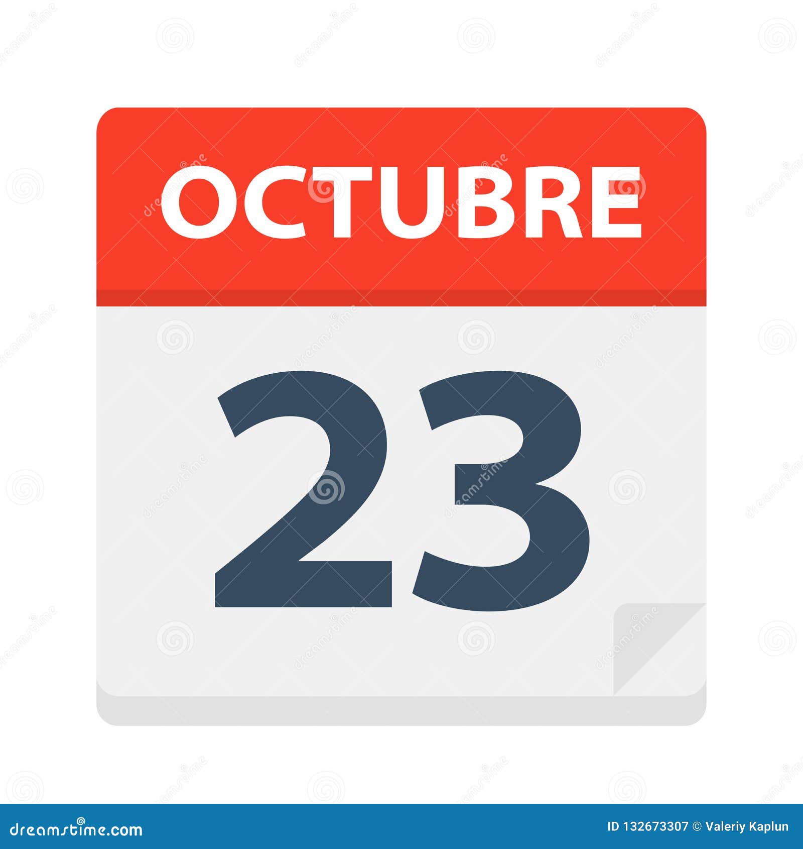 Octubre 23 - Calendar Icon - October 23. Vector Illustration of Spanish ...