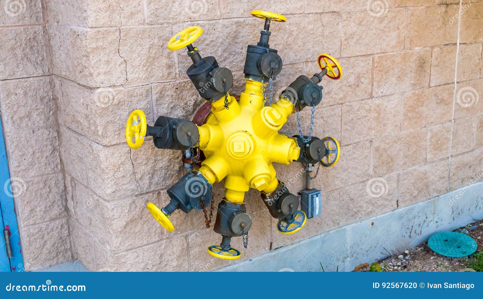 Octuplets Wall Mounted Fire Hydrant Valves Stock Photo - Image of fire ...