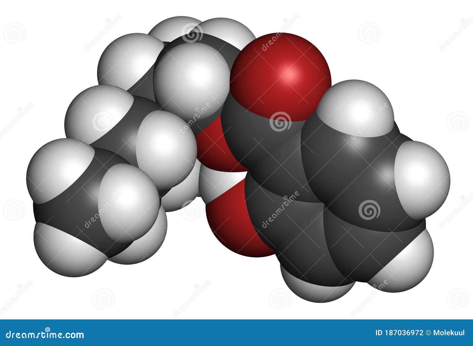 Octyl Salicylate (octisalate) Sunscreen Molecule (UV Filter). Atoms are ...
