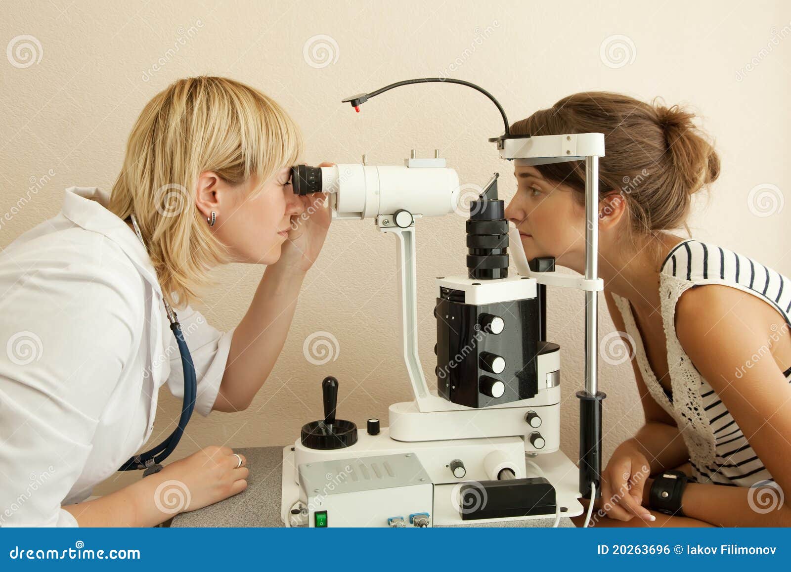 Oculist and patient stock photo. Image of lens, female - 20263696