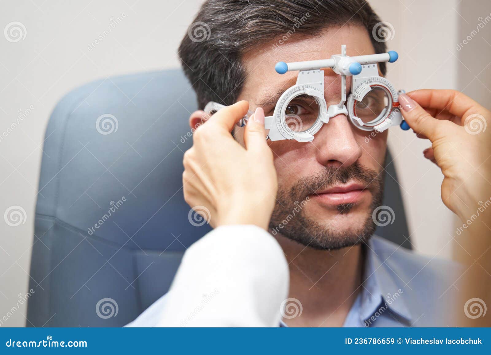 Oculist Performing Side Angle Adjustment of Trial Frame Stock Image ...