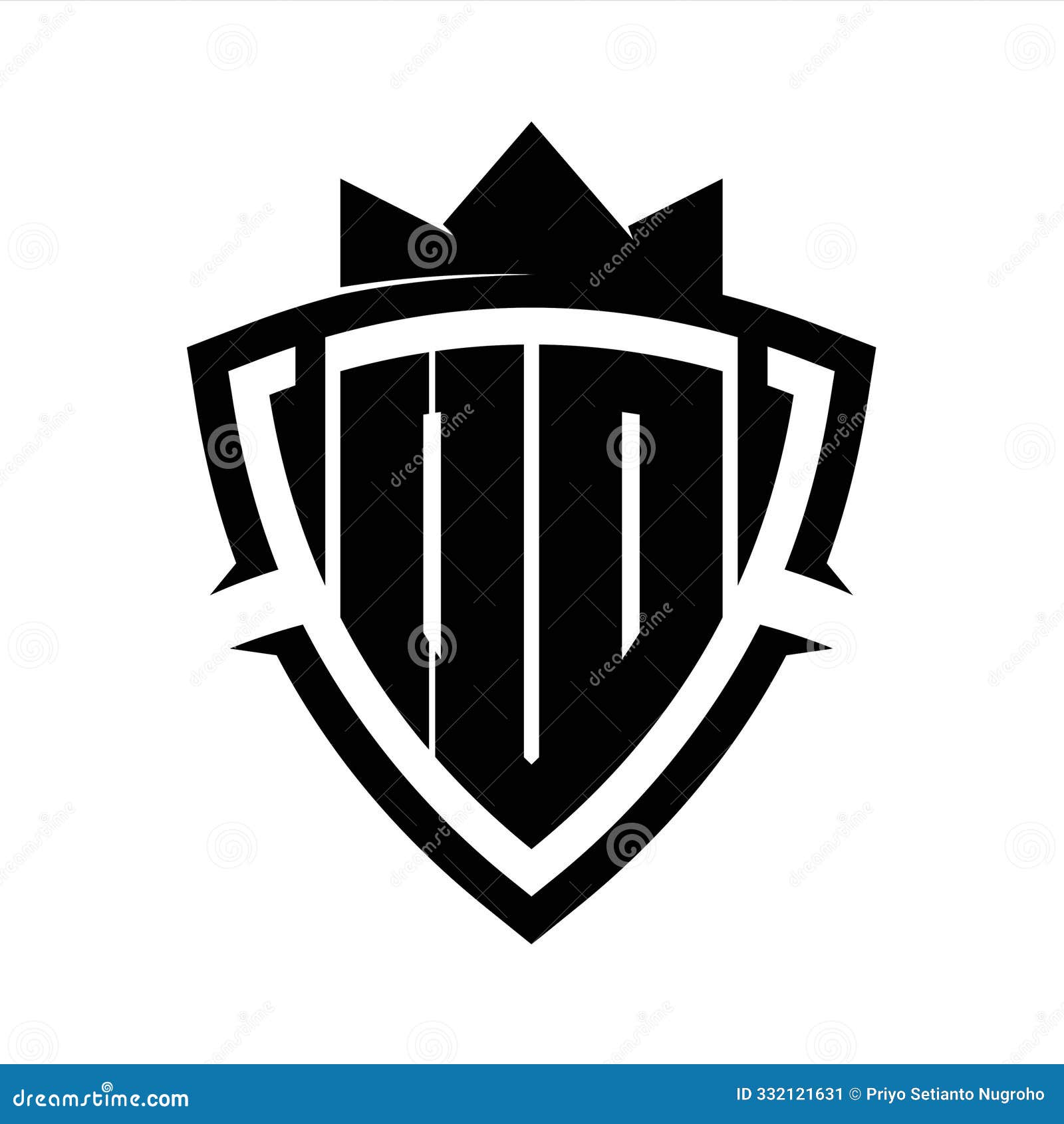 OD Letter Bold Monogram Triangle Curve Shield Shape with Crown Black ...