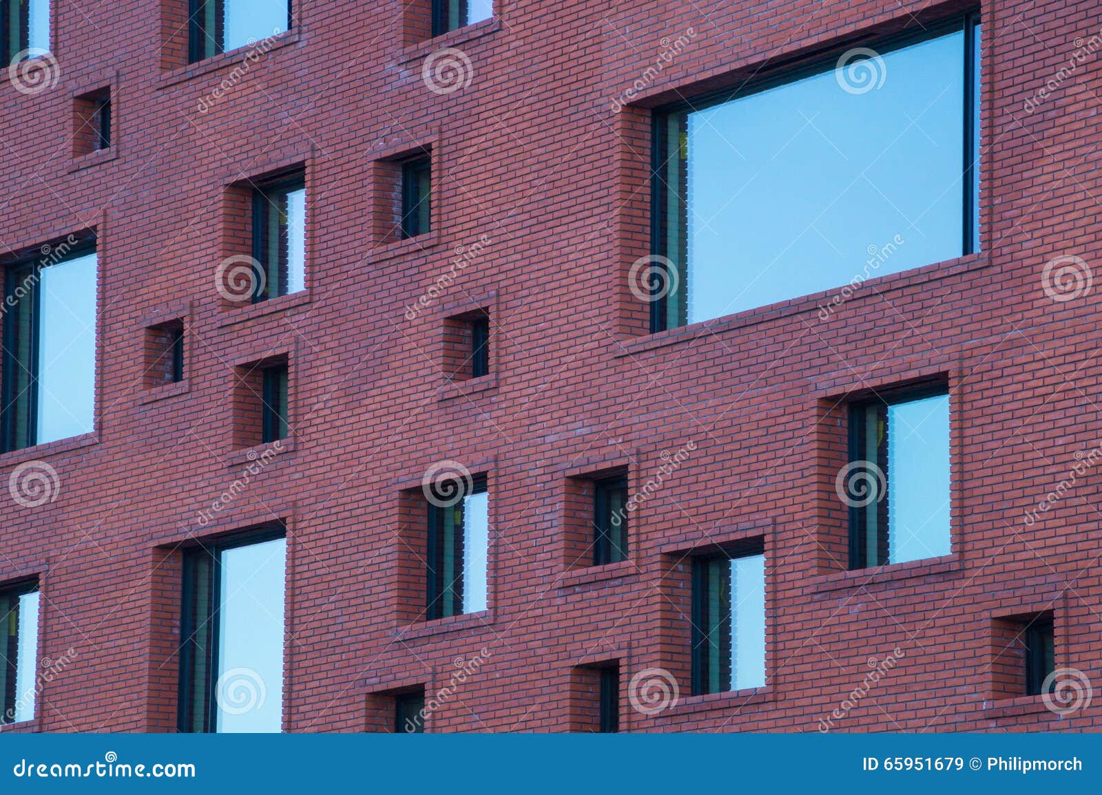 Odd Sized Windows on Brick Wall of Modern Building Stock Image - Image ...