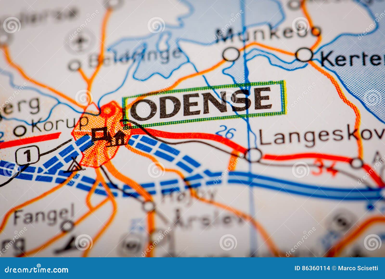 Odense City on a Road Map stock photo. Image of backgrounds - 86360114
