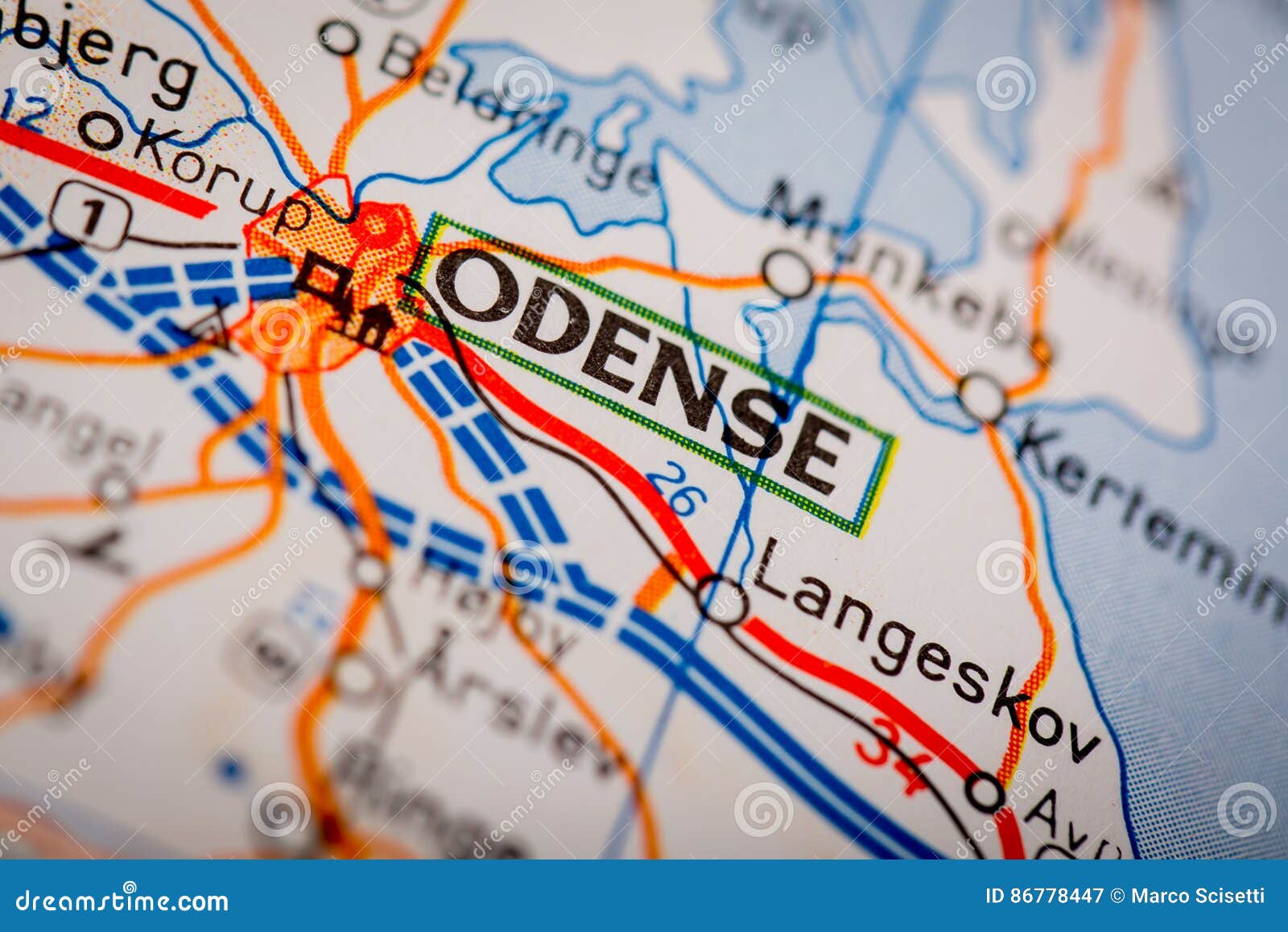 Odense City on a Road Map stock image. Image of terrain - 86778447