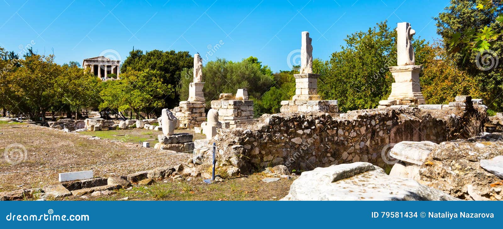 Odeon of Agrippa Statues in Ancient Agora, Athens, Greece Stock Photo ...