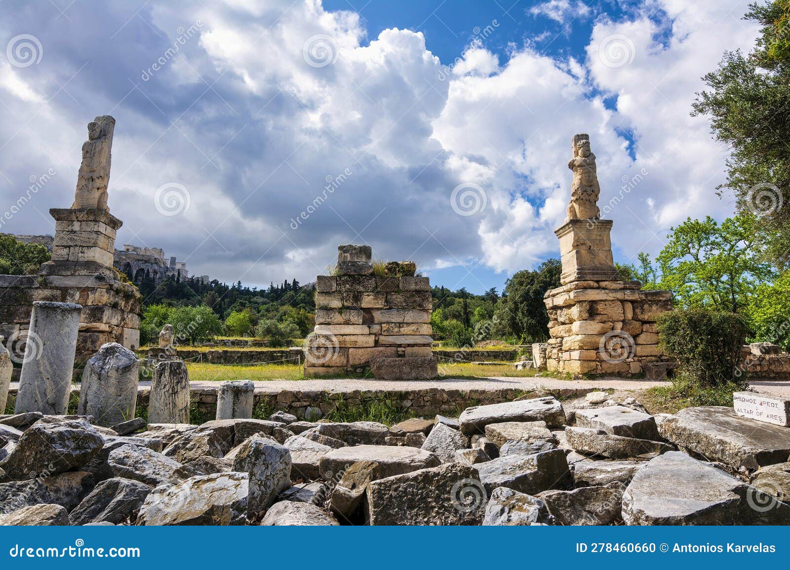Odeon of Agrippa Statues in the Ancient Agora of Athens, Greece Stock ...