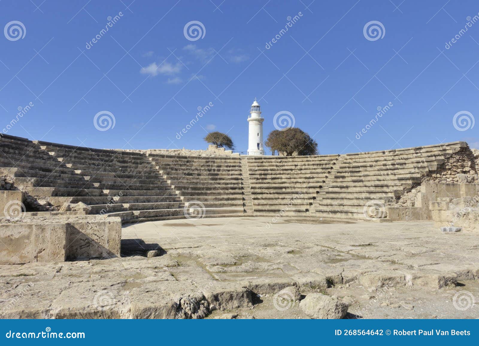 Odeon Amphitheatre and the Lighthouse. Paphos, Cyprus Stock Photo ...