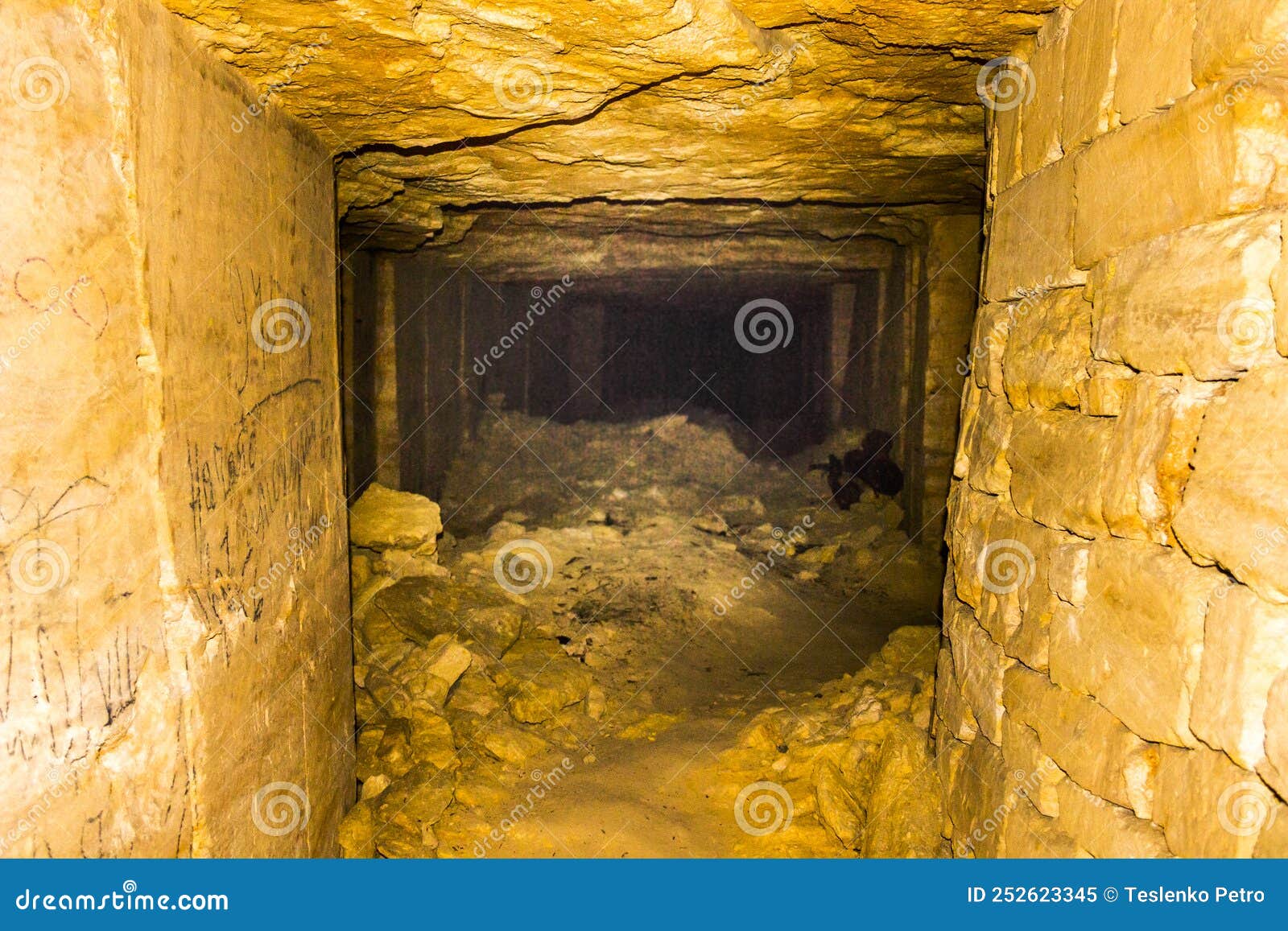 In the Odessa catacombs stock image. Image of construction - 252623345