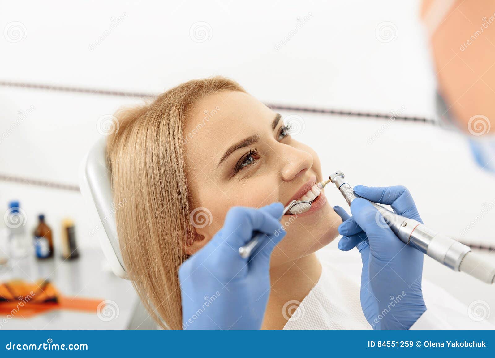 Odontologist Making Bleaching Process in Mouth of Patient Stock Image ...