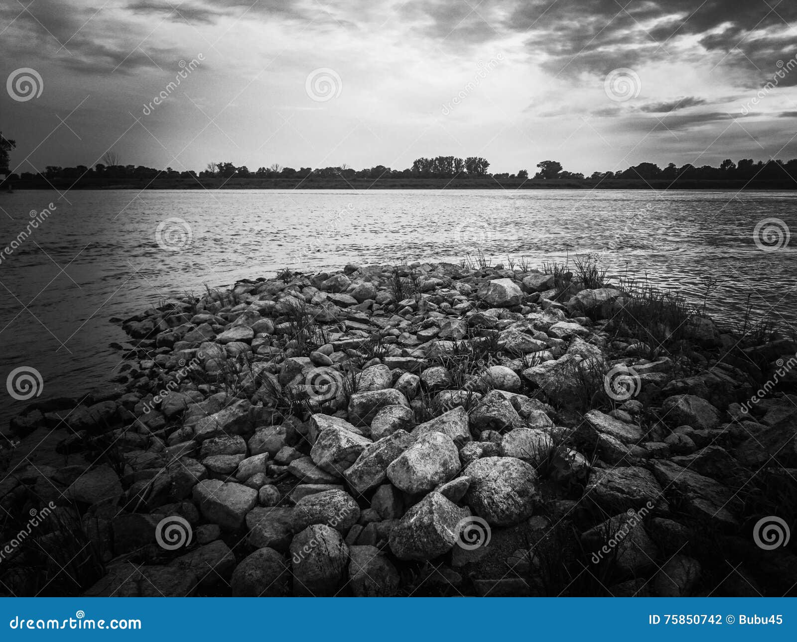 Odra River stock photo. Image of clouds, odra, stones - 75850742