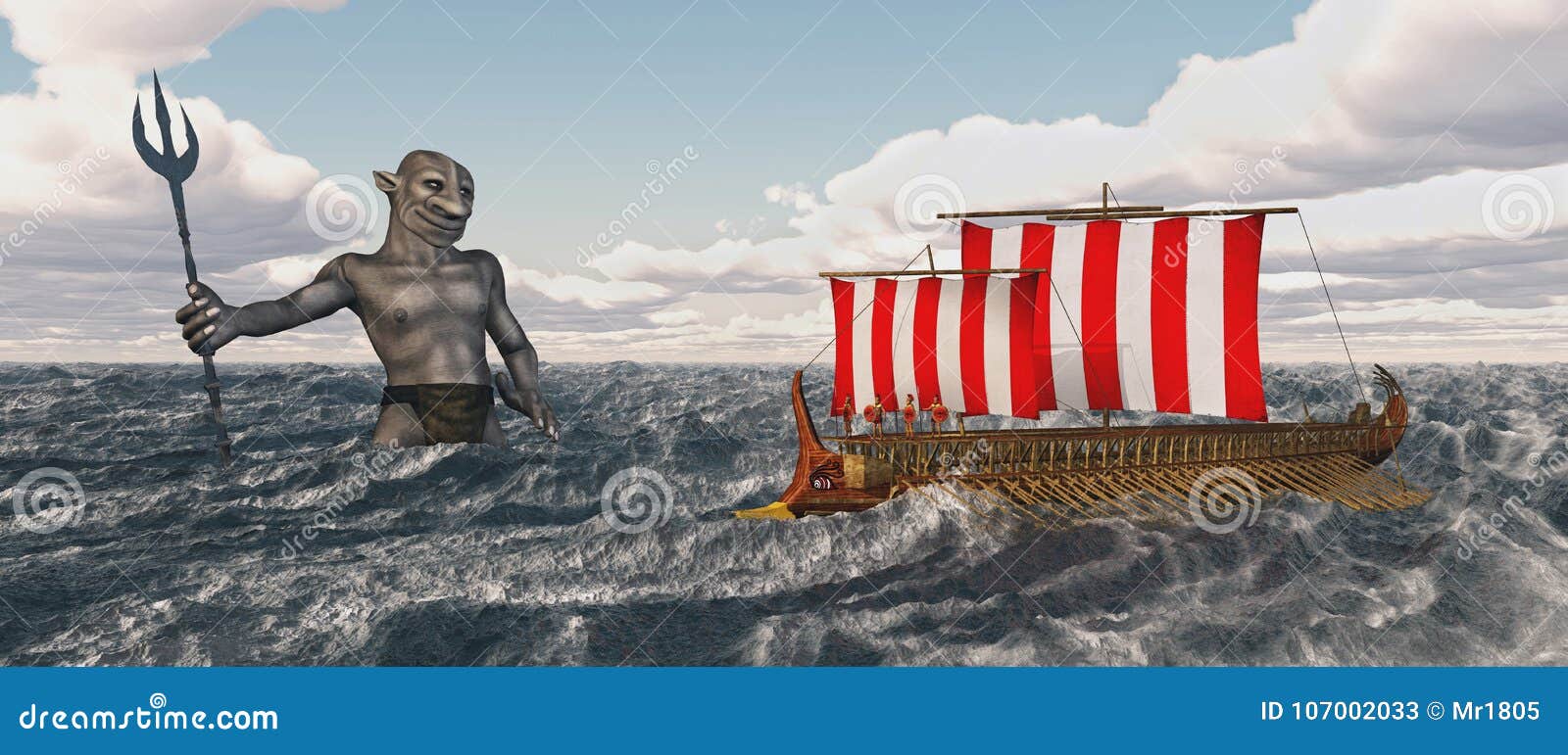 Odysseus And Poseidon In The Stormy Sea Stock Illustration ...