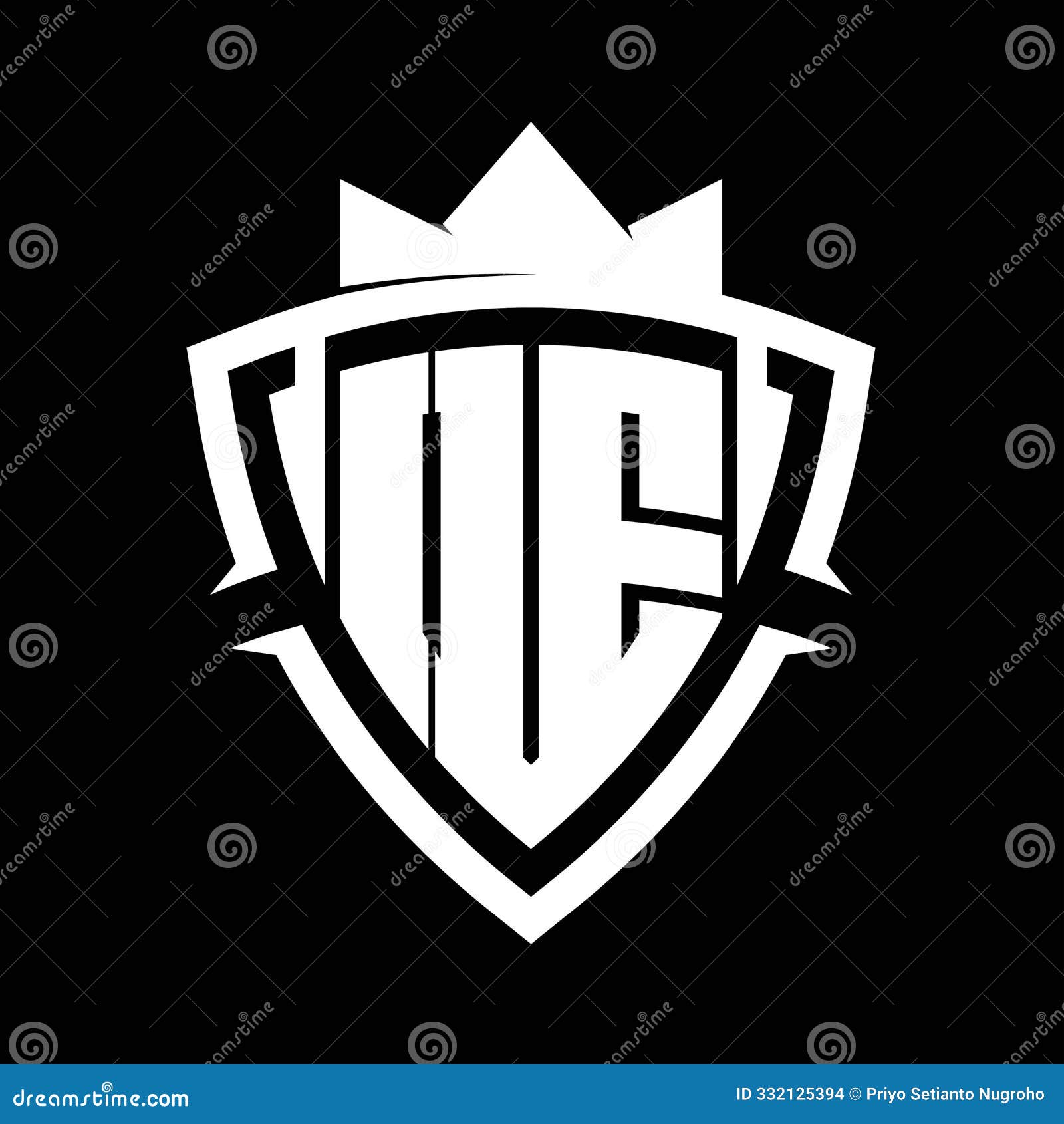 OE Letter Monogram with Triangle Curve Shield Shape with Crown White ...