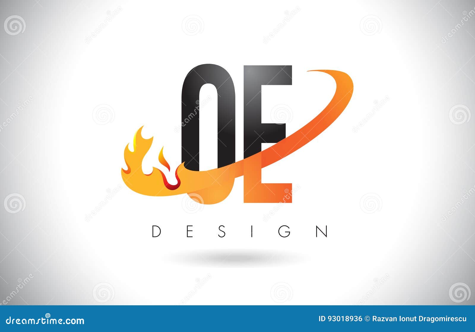 OE O E Letter Logo with Fire Flames Design and Orange Swoosh. Stock ...