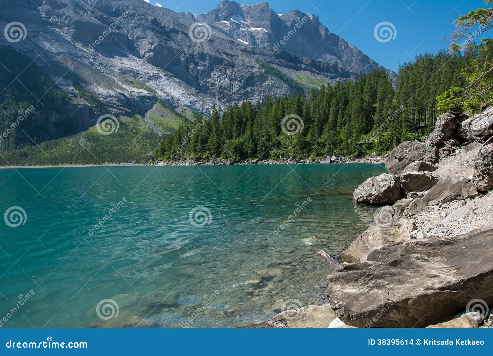 The Oeschinensee Lake in Switzerland Stock Photo - Image of colour ...