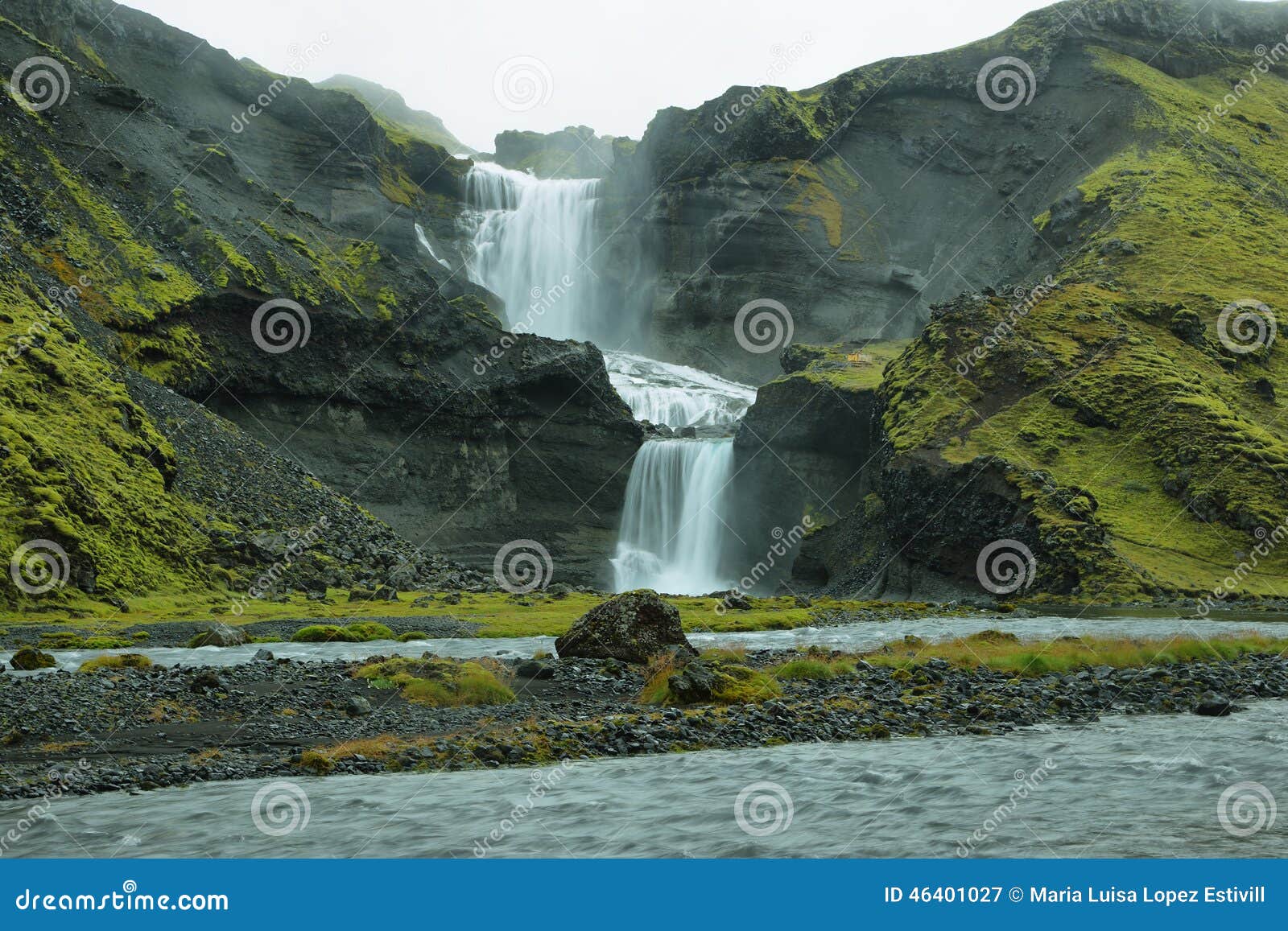 Ofaerufoss Waterfall in Eldgja Canyon Stock Image - Image of moss ...