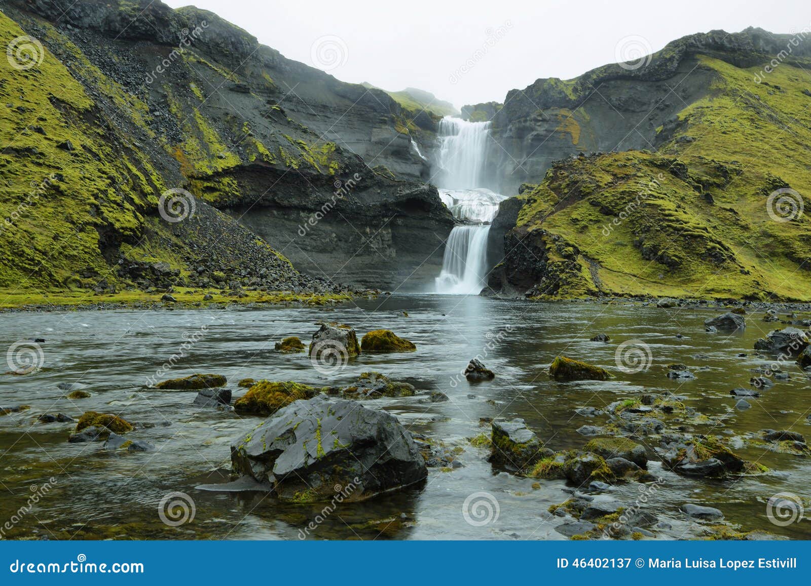Ofaerufoss Waterfall in Eldgja Canyon Stock Image - Image of contrast ...
