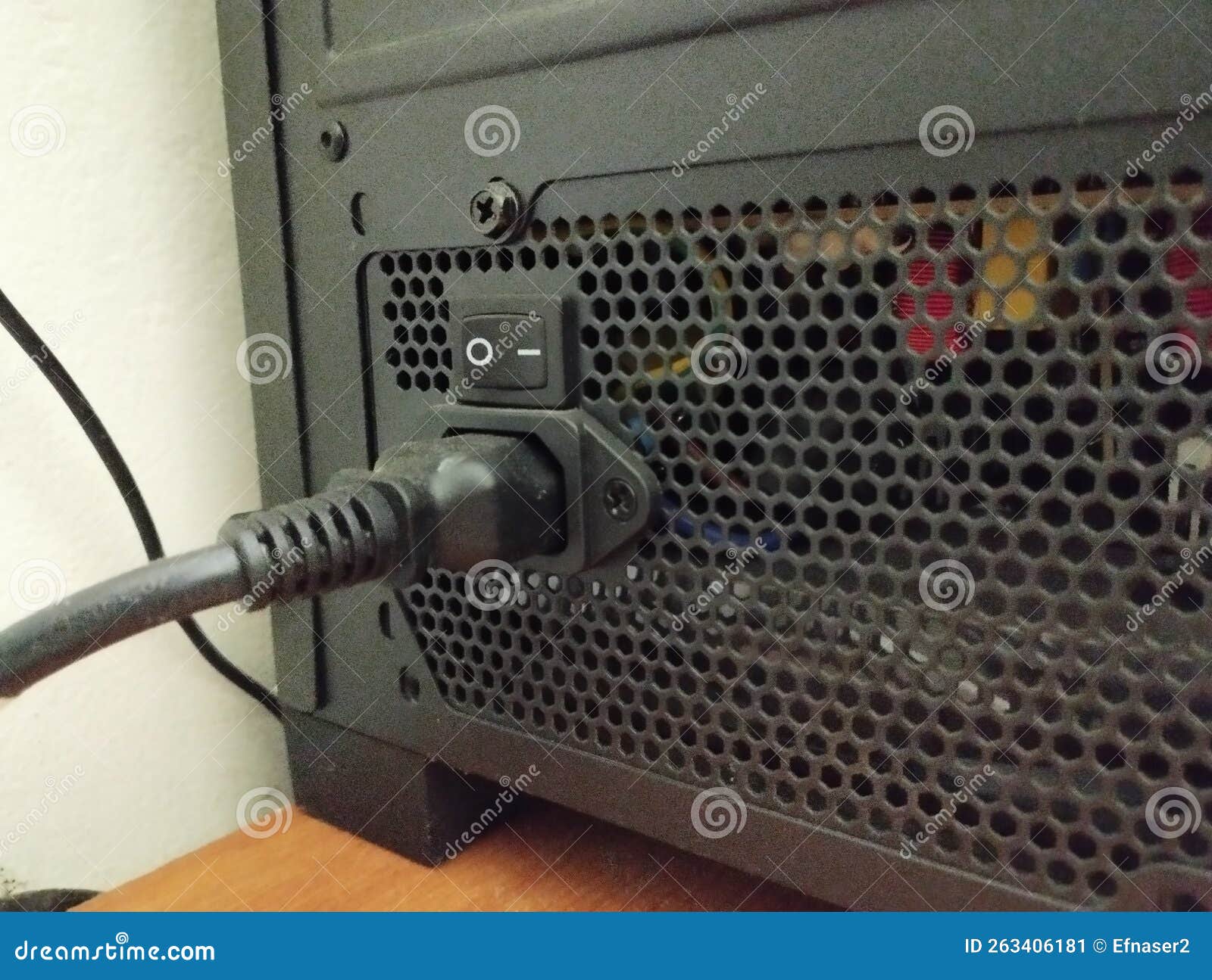 On Off Button and Cable Power on Back Side of Personal Computer Stock ...