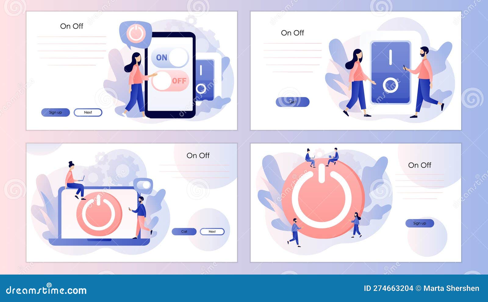 On Off Button Concept. People Press Switch. Characters Turning Off and ...
