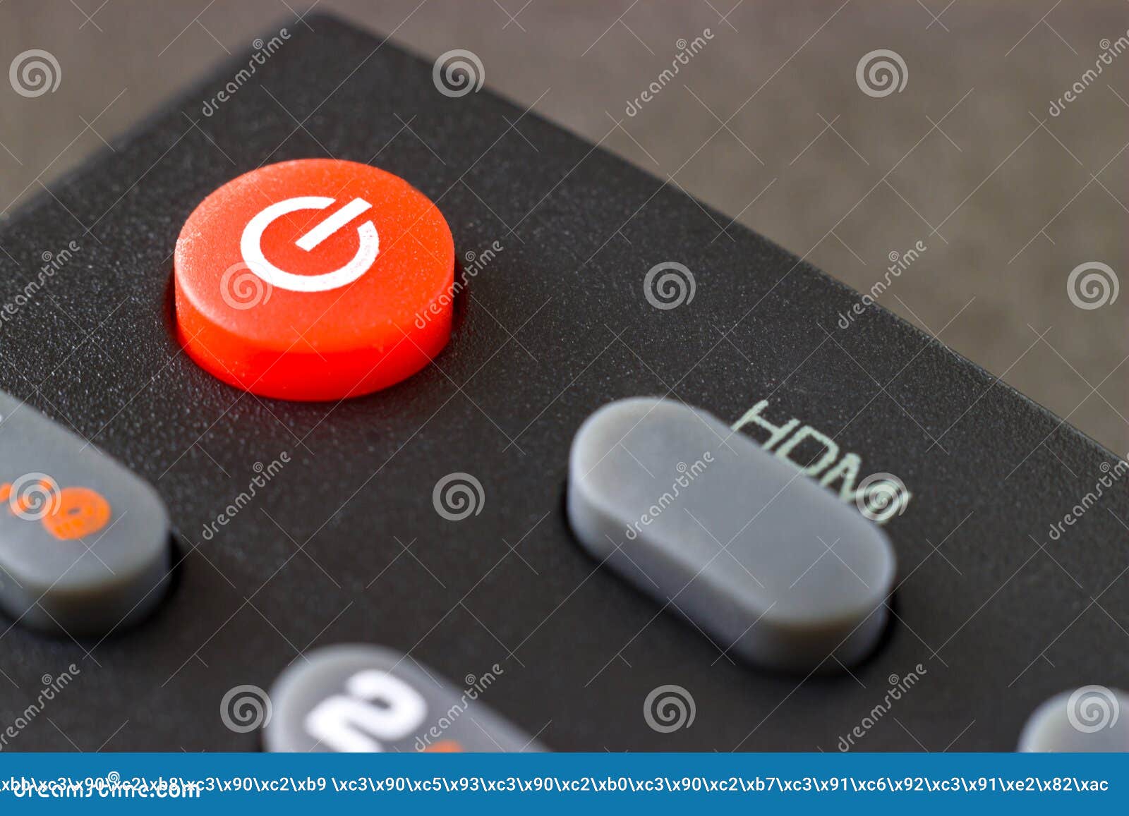 On / Off Button on the Remote Control. on a Gray Background Stock Photo ...