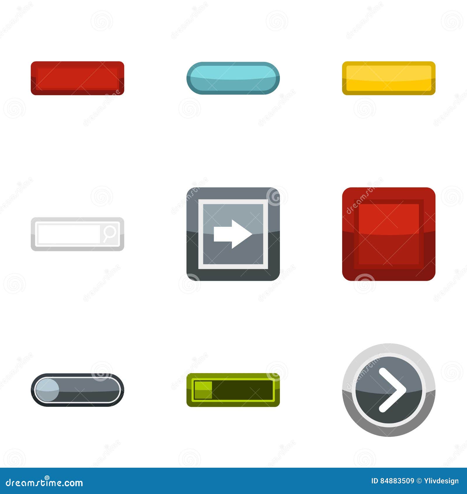 On Off Buttons Icons Set, Flat Style Stock Vector - Illustration of ...