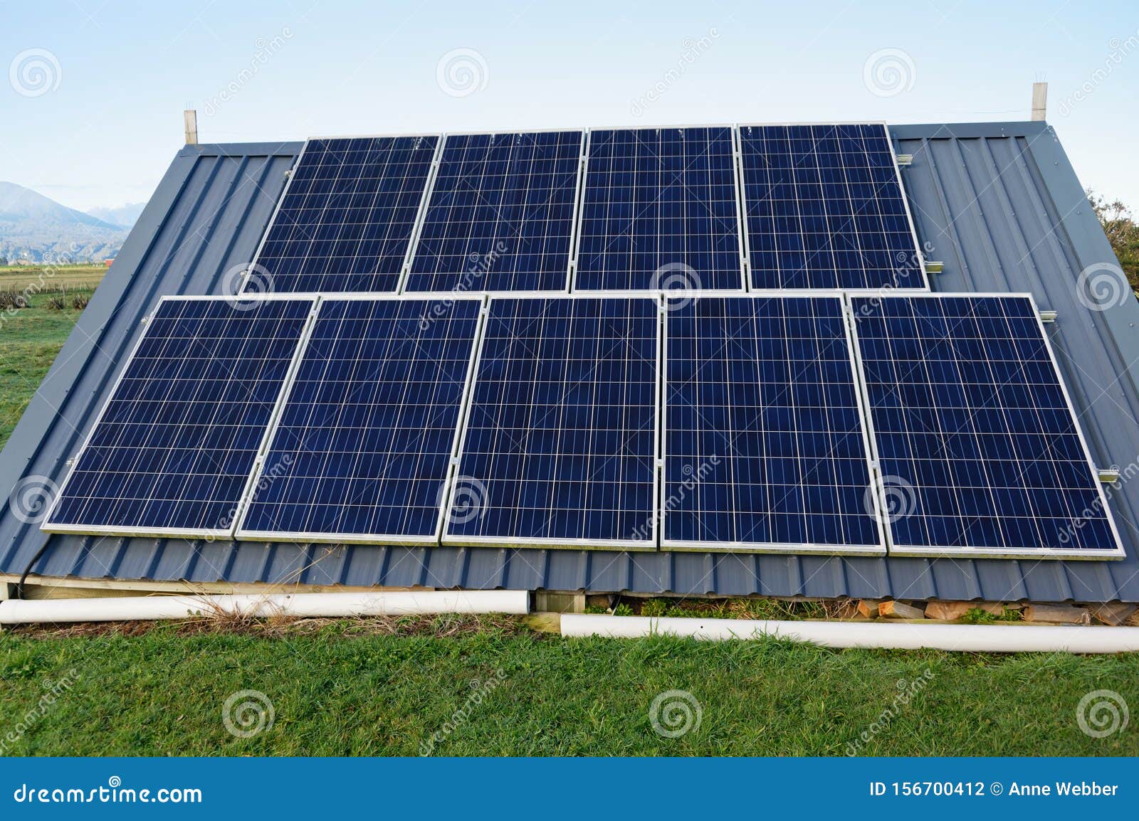 An Off Grid Electricity System Powered by Solar Panels Stock Photo ...