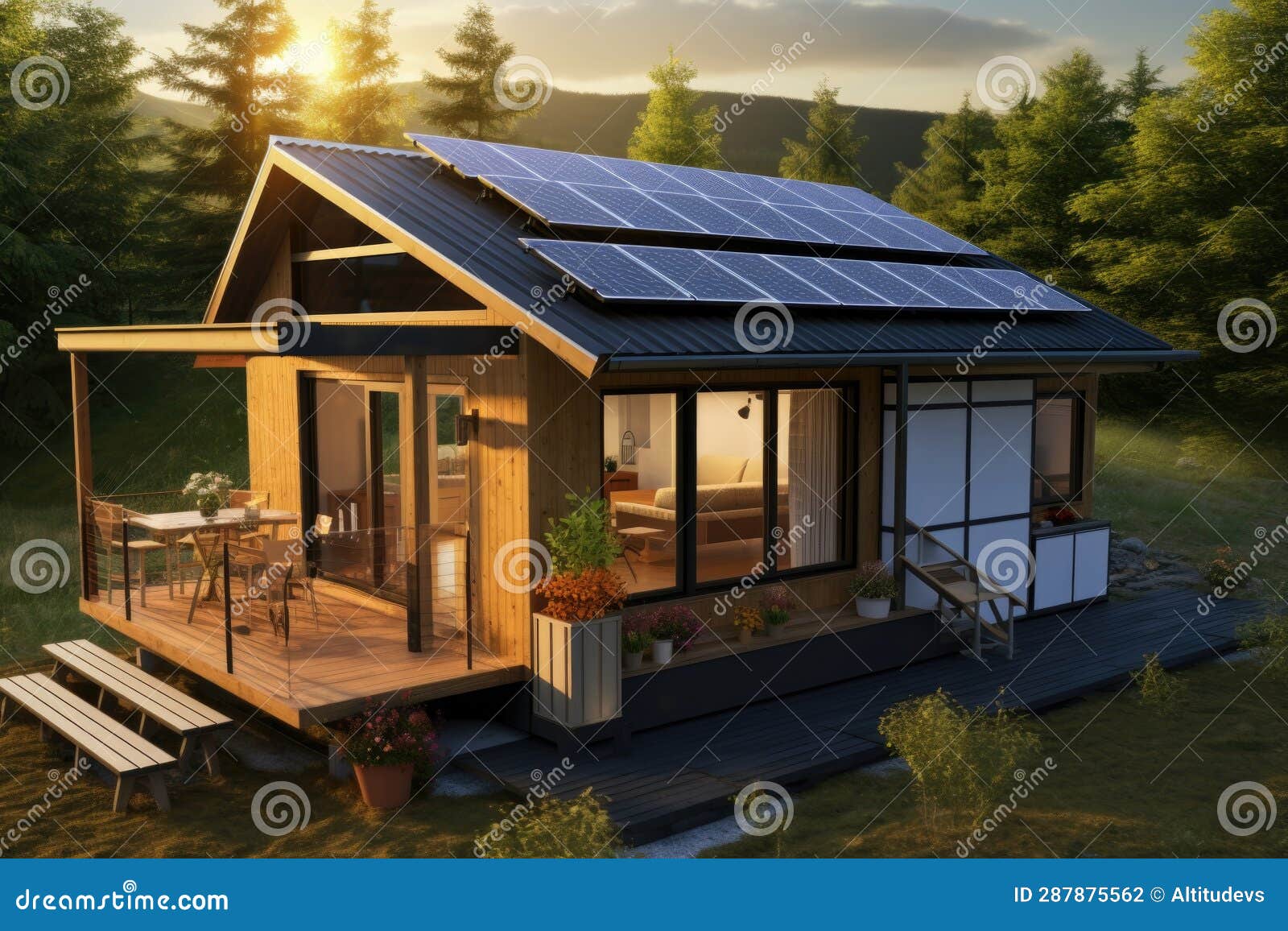 Off Grid Tiny House Fully Self Sufficient With Solar Power Water Stock ...