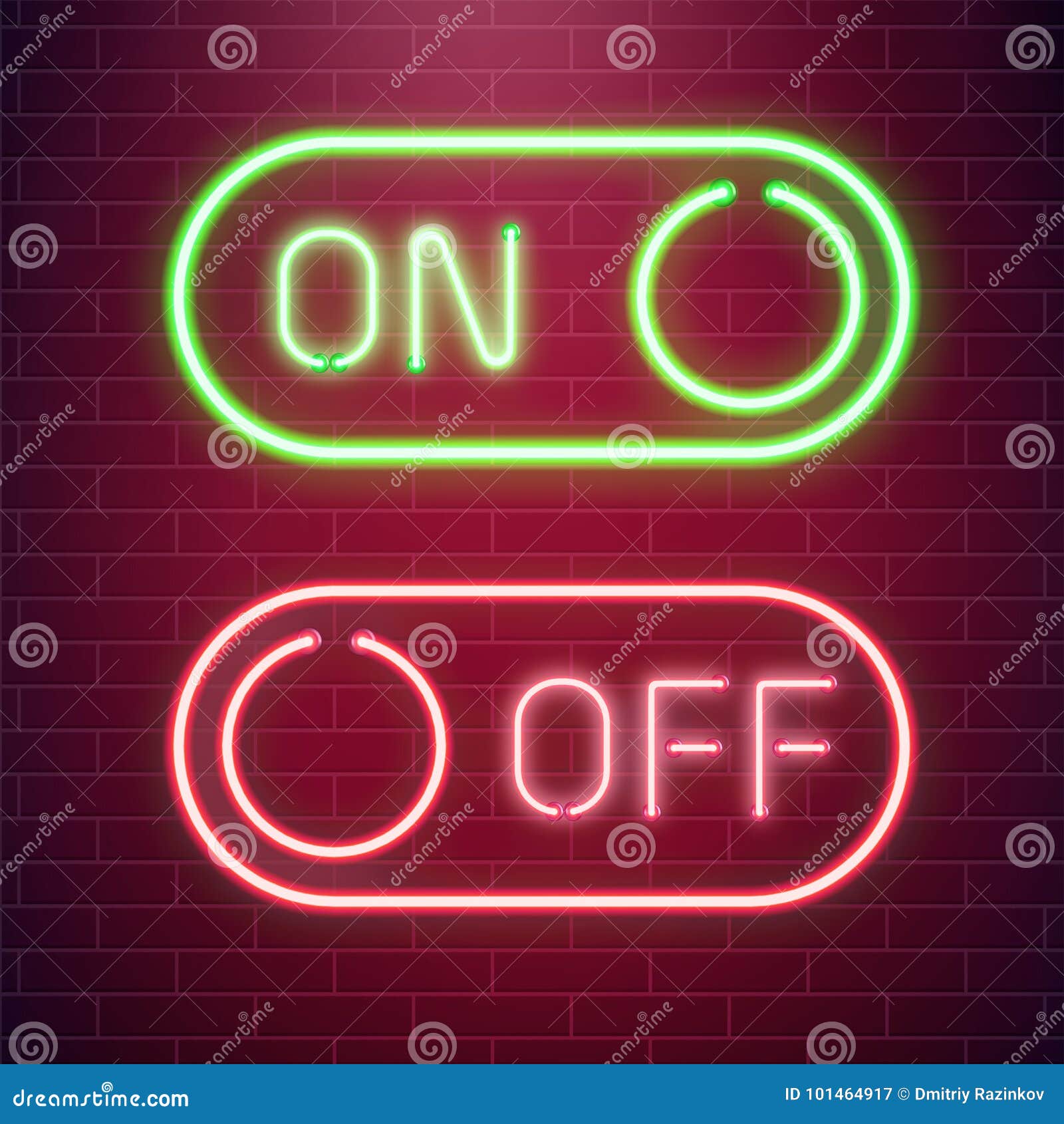 On and Off Lamp Neon Light Toggle Switch Button. Vector Illustration ...